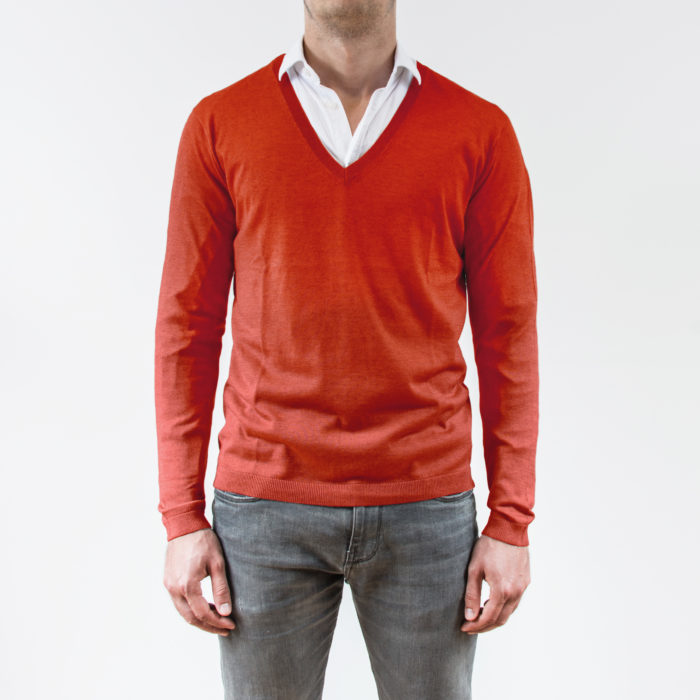 Pull Col V Cachemire et Soie Rouge - Infinite Horizon